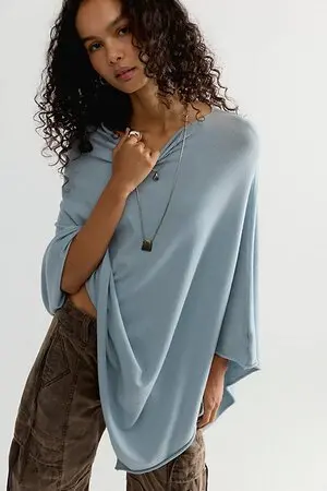 Free People Simply Triangle Poncho - Light Blue
