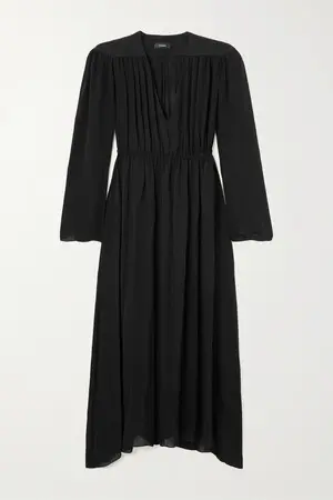 Wardrobe.NYC Gathered Silk-voile Maxi Dress