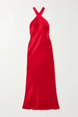 Galvan Net Sustain Evelyn Cutout Satin Halterneck Maxi Dress - Red