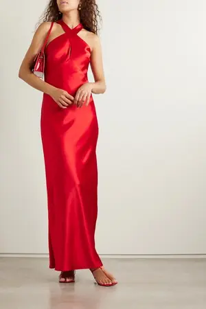 Galvan Net Sustain Evelyn Cutout Satin Halterneck Maxi Dress