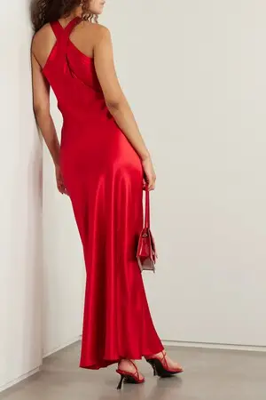 Galvan Net Sustain Evelyn Cutout Satin Halterneck Maxi Dress