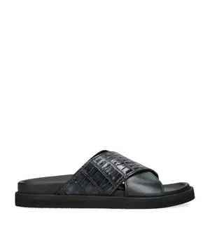 Zegna Crocodile Leather Crossover Sandals - Navy