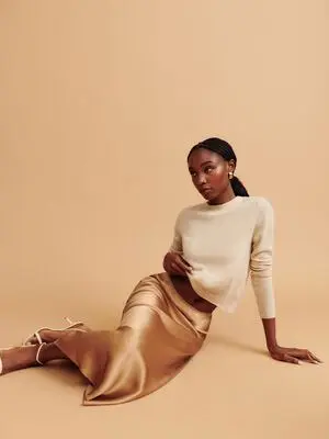 REFORMATION Dana Cashmere Crew Sweater Wheat