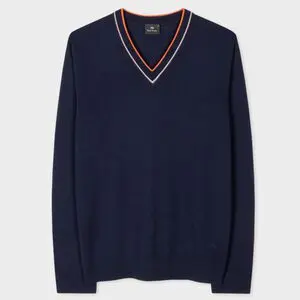 Paul Smith Merino Wool V-Neck Sweater Navy