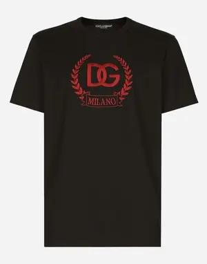 Dolce & Gabbana Cotton T-shirt With Dg Milano Logo Embroidery - Black
