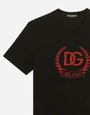 Dolce & Gabbana Cotton T-shirt With Dg Milano Logo Embroidery - Black