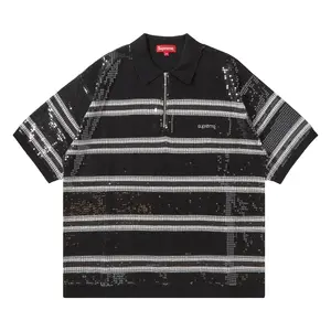 Supreme Sequin Stripe Zip Polo