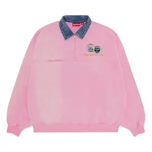 Supreme Denim Collar Half Zip Sweatshirt - Pink