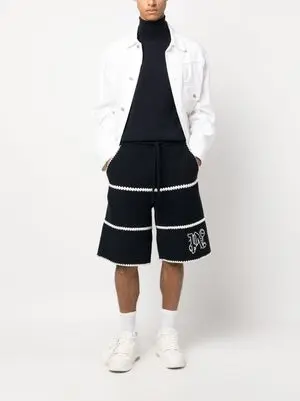 Palm Angels Monogram-embroidered Wool-blend Shorts