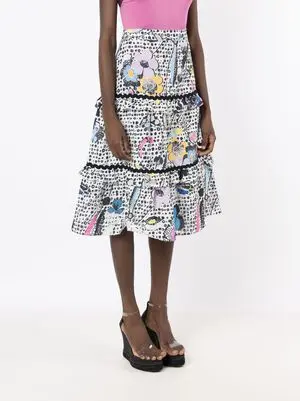AMIR SLAMA Floral-print Tiered Midi Skirt