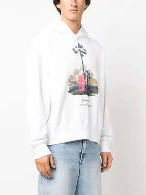 Palm Angels Palm Tree-print Hoodie - White