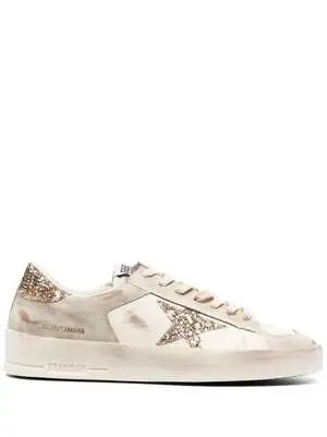 GOLDEN GOOSE Stardan Ecru Nappa Leather Sneakers With Gold Glitter