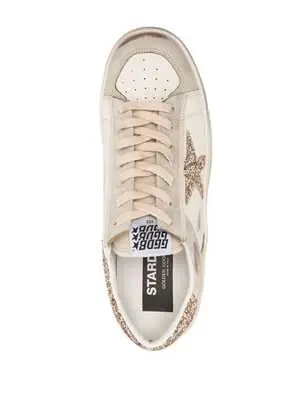 GOLDEN GOOSE Stardan Ecru Nappa Leather Sneakers With Gold Glitter