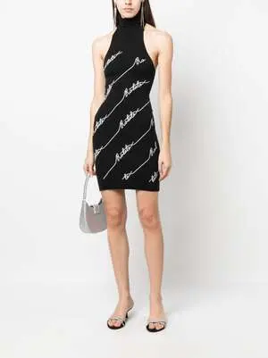 ROTATE BY BIRGER CHRISTENSEN Sequin Logo-embellished Halterneck Minidress