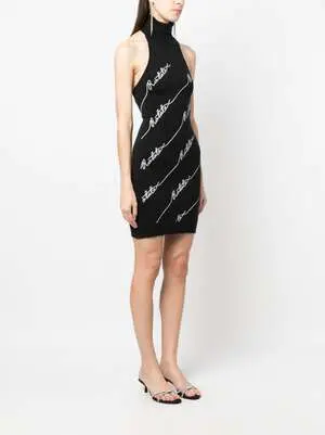 ROTATE BY BIRGER CHRISTENSEN Sequin Logo-embellished Halterneck Minidress