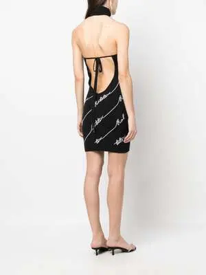 ROTATE BY BIRGER CHRISTENSEN Sequin Logo-embellished Halterneck Minidress