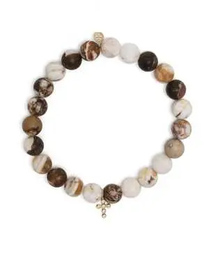 SYDNEY EVAN 14kt Yellow Gold Beaded Bracelet With Cross Charm - Multicolour