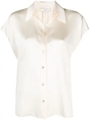 Vince Short-sleeve Silk Shirt - Neutrals
