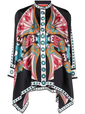 La DoubleJ Lotus-print Silk Shirt - Black