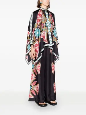 La DoubleJ Lotus-print Silk Shirt - Black