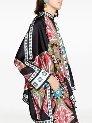 La DoubleJ Lotus-print Silk Shirt - Black