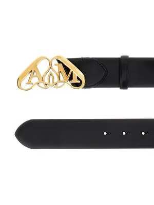 Alexander Mcqueen Seal-Logo Buckle Leather Belt In Black  display picture 1