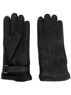 Brioni Grained Leather Gloves With Touch-strap Cuffs - Black