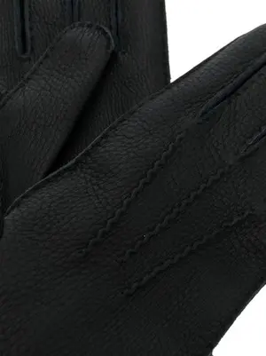 Brioni Grained Leather Gloves With Touch-strap Cuffs