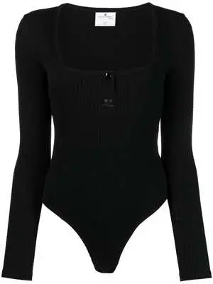 COURREGES Logo-embroidered Henley Bodysuit - Black