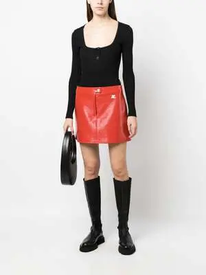COURREGES Logo-embroidered Henley Bodysuit - Black