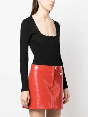 COURREGES Logo-embroidered Henley Bodysuit - Black
