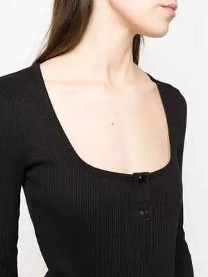 COURREGES Logo-embroidered Henley Bodysuit - Black