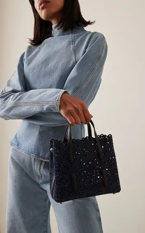 Alaïa Mina Laser-cut Denim Top Handle Bag