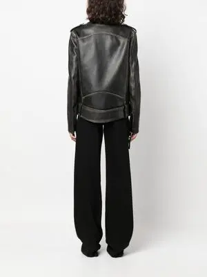 Off-White Faded-effect Leather Biker Jacket - Black