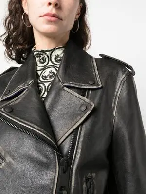 Off-White Faded-effect Leather Biker Jacket - Black
