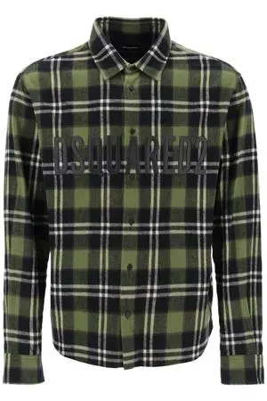 Dsquared2 Check Flannel Shirt With Rubberized Logo - Verde