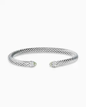 David Yurman David Yurman Classic Cable Bracelet With Peridot And Diamonds In Sterling Silver Prasiolite