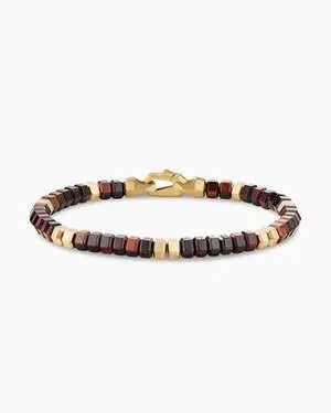 David Yurman Hex Bead Bracelet With Red Tiger’s Eye And 18k Yellow Gold - Red Tigers Eye