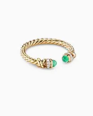 David Yurman Petite Helena 18k Yellow Gold Ring With And Diamonds - Emerald