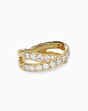 David Yurman Dy Crossover® Band Ring In 18k Yellow Gold With Diamonds - Diamond