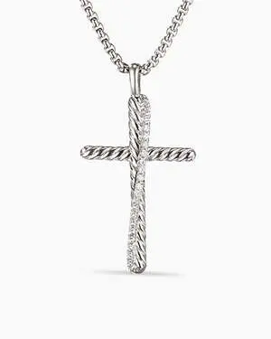 David Yurman Sterling Silver Crossover Cross Pendant Necklace With Diamonds - Diamond