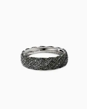 David Yurman Sculpted Cable Pavé Band Ring In 18k White Gold With Black Diamonds - Black Diamond