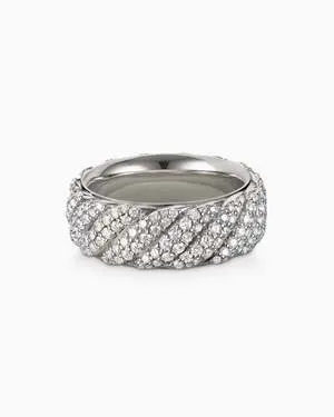 David Yurman Sculpted Cable Pavé Band Ring In 18k White Gold With Black Diamonds - Diamond