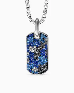 David Yurman Chevron Tag In Sterling Silver With Diamonds Black Diamond/sapphires