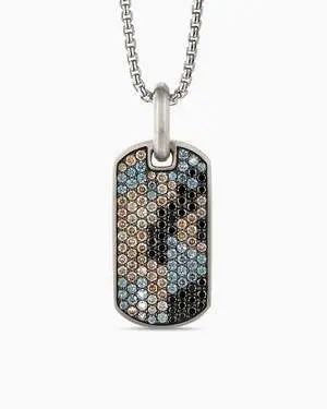 David Yurman Chevron Tag In Sterling Silver With Diamonds Black/cognac Diamonds