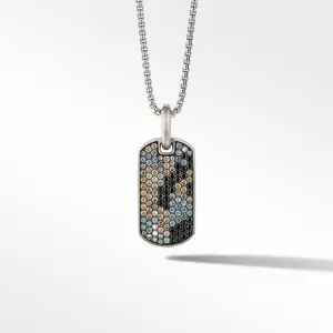 David Yurman Chevron Tag In Sterling Silver With Diamonds Black/cognac Diamonds/garnets
