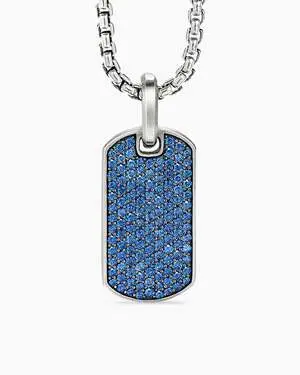 David Yurman Chevron Tag In Sterling Silver With Diamonds Sapphire