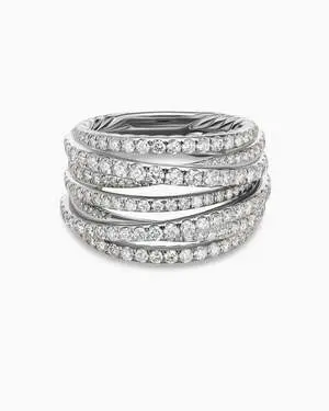 David Yurman 18k White Gold Pavé Crossover Ring - Diamond