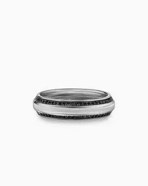 David Yurman 18k White Gold Beveled Band Ring With Black Diamonds - Black Diamond