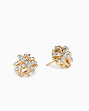 David Yurman 18k Yellow Gold Crossover Stud Earrings With Diamonds - Diamond
